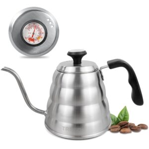 trinida gooseneck kettle for pour over coffee and tea, 26 fl oz with thermometer, stainless steel triple layer bottom, precision pour drip spout, for all stove tops