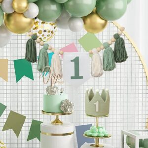 Wild One 1st Green Highchair Wood Bead Tassel Garland Crown Hat Wooden Cake Topper Birthday Party Decorations