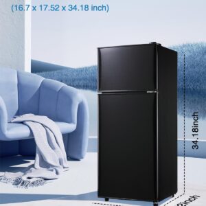 IORBUR FLS-80-BLACK 3.5Cu.Ft Compact, Small Refrigerator with freezer, 7 Level Adjustable Thermostat, Retro Fridge with Dual Door for Garage, Dorm,Bedroom, Office, Apartment, Black