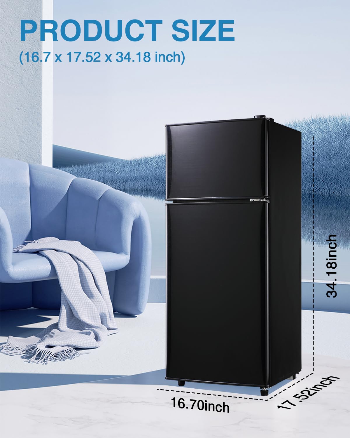 IORBUR FLS-80-BLACK 3.5Cu.Ft Compact, Small Refrigerator with freezer, 7 Level Adjustable Thermostat, Retro Fridge with Dual Door for Garage, Dorm,Bedroom, Office, Apartment, Black