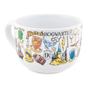 Silver Buffalo Harry Potter Hogwarts Destination Ceramic Soup Mug Bowl With Vented Lid and Handle For Ice Cream, Cereal, Beverages | Holds 24 Ounces