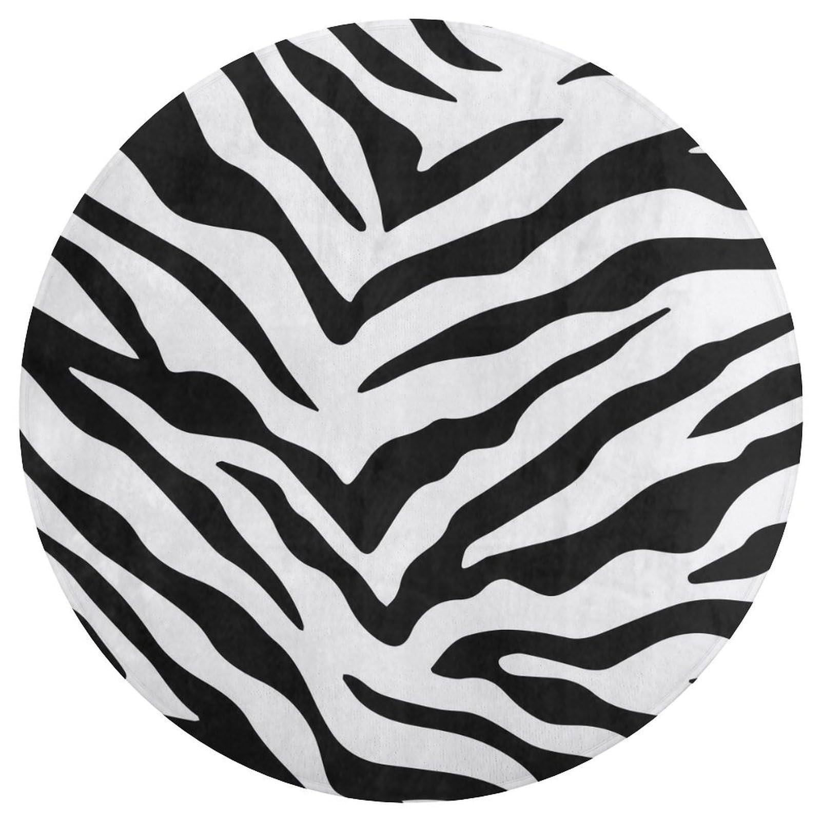 MoBlinko 3 Ft Round Rug Zebra Skin Washable Circular Rug Animal Print Non Slip Round Area Rug Carpet Absorbent Small Round Rug for Kitchen Living Room Bedroom Decoration