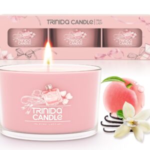 TRINIDa Candles Peach & Jasmine Scented, 3 Pack Candles for Home Scented, Vanilla Candle Set, Luxury Aromatherapy Glass Jar Pink Candle