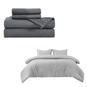 bedsure bundle of ruched sheet set and cationic dyed duvet cover set, cal king size