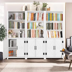 SEJOV Bookshelf 5 Tier Tall Bookcase with Doors Storage and 3-Tier Open Shelves Wood Farmhouse Bookshelves Cabinet Organizer for Living Room, Study, Kitchen, Home Office, White