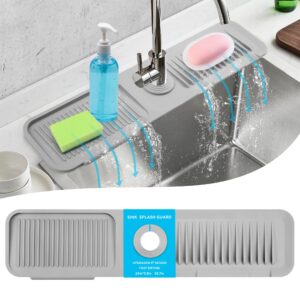 24 inch longer kitchen sink splash guard,silicone mat for faucet 5° slope draining mat for kitchen sink faucet drying mat drip mat protectors for kitchen sink(grey 24.0" x 5.5")