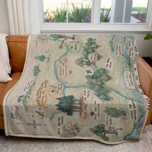 100 Acre Wood Map Jungle Blanket, Blankets Custom Bear Blanket, Cartoon Cute Blanket Flannel Fleece Throw Anime Blanket for Kids Teens Adults Warm Super Soft Cozy Bedding