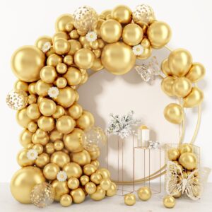 amandir 153pcs metallic gold balloon garland arch kit, different sizes 18 12 10 5 inch chrome gold latex confetti balloons for wedding birthday graduation holiday party supplies