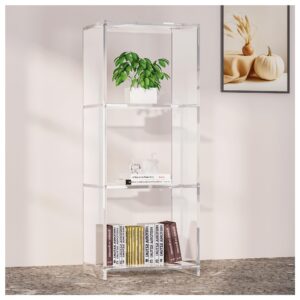 gojlex clear acrylic bookcase, 3-tier floor standing bookshelf, 31.5” sturdy display cube storage organizer high transparency open book shelf for office, living room, bedroom (11.85”l*9.1”w*31.5”h)