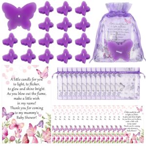 mtlee 50 sets butterfly baby shower decorations 50 butterfly candles tea lights candles with 50 thank cards and 50 return gift bags butterfly baby shower favors for guest gender reveal (purple)