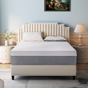 14 inch full memory foam mattress, fiberglass free mattress bed in a box, gel mattress medium firm mattress, certipur-us certified, 54”x75”x14”, white