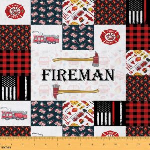 jejeloiu firefighter fabric by the yard 1 yard firetruck upholstery fabric for chairs equipment trucks decorative waterproof outdoor fabric red patchwork diy reupholstery fabric for sofa couch