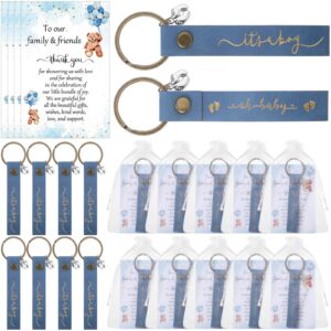 ecally 50 sets baby shower favors for guests pu leather keychain bear thank you cards organza bags gender reveal gifts (blue, boy style)