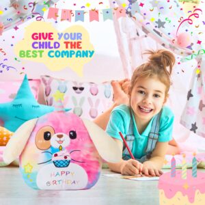 PLAYNICS Large Birthday Happy Dog Plush Pillow Stuffed Animal Toy,14.5" Big Size Cute Soft Toys Fat Kawaii Cuddle Huggable Plushie,Gift for Kids