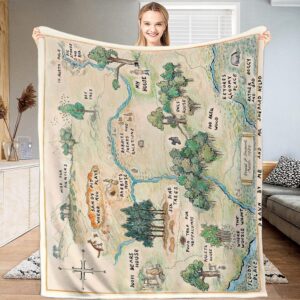 100 Acre Wood Map Jungle Blanket, Blankets Custom Bear Blanket, Cartoon Cute Blanket Flannel Fleece Throw Anime Blanket for Kids Teens Adults Warm Super Soft Cozy Bedding