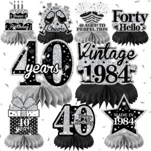 9pcs black silver 40th birthday decorations 40th birthday honeycomb centerpieces for tables decorations vintage 1984 centerpieces table topper cheers to 40 years decor for men women birthday party