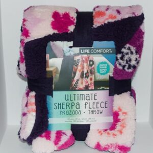 Life Comfort Ultimate Sherpa Fleece Children's Pink and Purple Floral Fleece Blanket