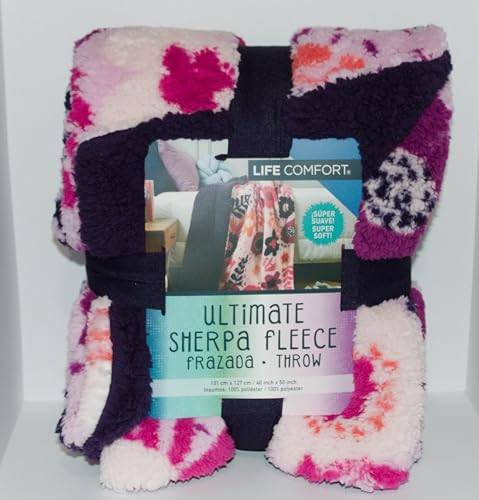 Life Comfort Ultimate Sherpa Fleece Children's Pink and Purple Floral Fleece Blanket