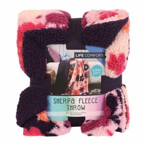 life comfort ultimate sherpa fleece children's pink and purple floral fleece blanket