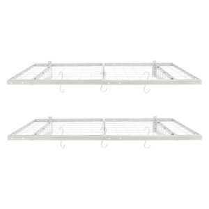 2pcs garage storage racks 2 x 4 ft garage shelving wall mounted heavy duty garage storage shelves steel garage organizer shelf with hooks garage wall floating rack for shop (white)