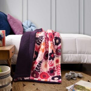 Life Comfort Ultimate Sherpa Fleece Children's Pink and Purple Floral Fleece Blanket