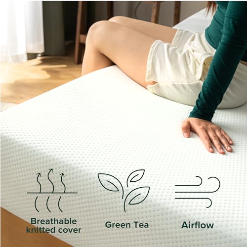 ZINUS 5 Inch Green Tea Memory Foam Mattress [New Version], Twin, Fiberglass free, Medium Firm Feel, Zoned Pressure Relief, Certified Safe Foams & Fabric, Mattress in A Box