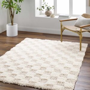 hauteloom etiler living room, bedroom area rug - contemporary - plush pile - cream,light beige - 4' x 6'