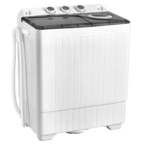 arlime portable washing machine, 26 lbs washer and spinner combo with drain pump,18 lbs washing 8 lbs spinning twin tub mini compact laundry washer for dorms, apartments, rvs (white+gray)