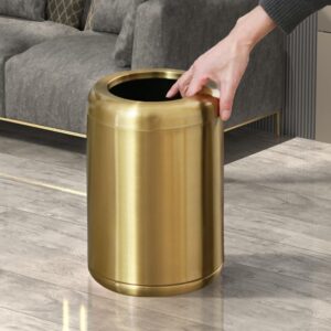 YOJIA 10L/2.6Gallon Small Gold Bathroom Trash Can,Brushed Gold Bathroom Garbage Can，Brass Trash Can for Bathroom,Vanity Bedroom,Hotel,Dressing Room，Rv, Store (135 Gold)