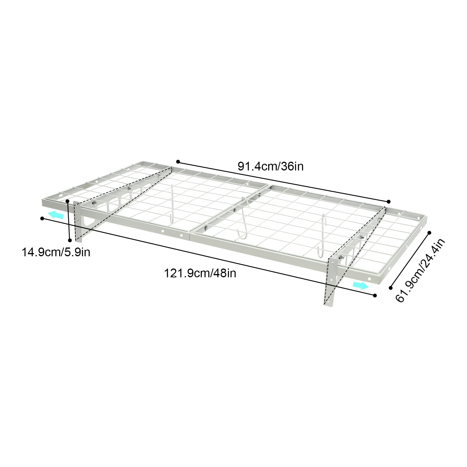 2PCS Garage Storage Racks 2 x 4 ft Garage Shelving Wall Mounted Heavy Duty Garage Storage Shelves Steel Garage Organizer Shelf with Hooks Garage Wall Floating Rack for Shop (White)