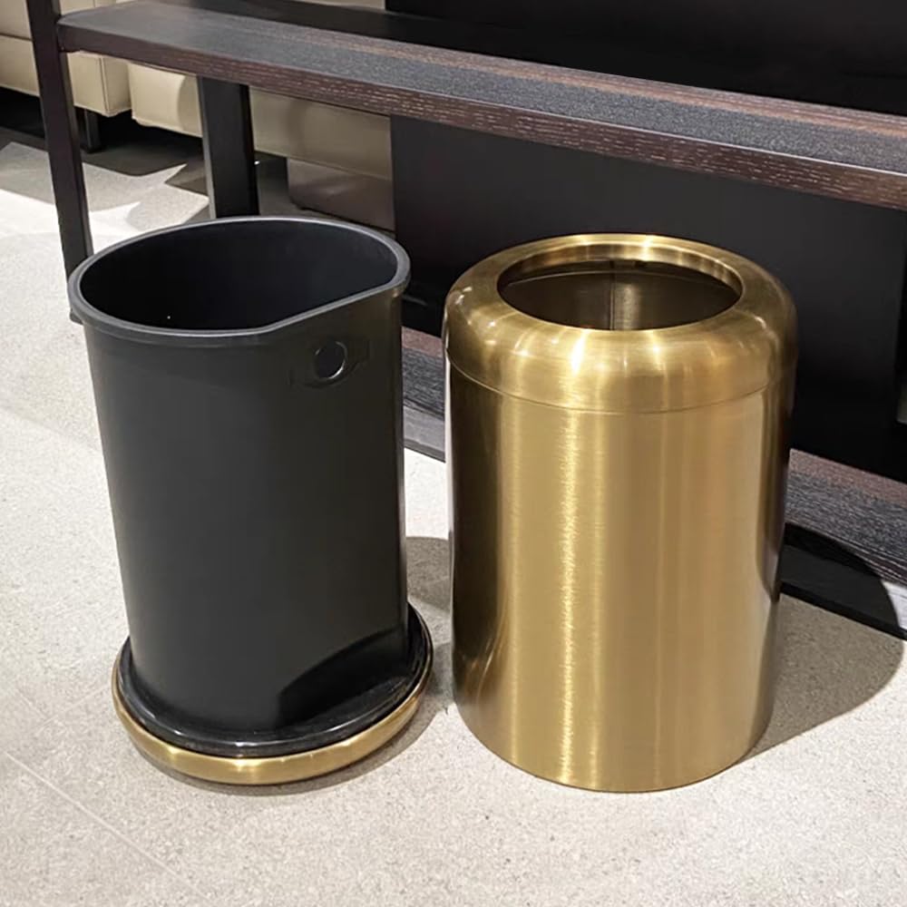 YOJIA 10L/2.6Gallon Small Gold Bathroom Trash Can,Brushed Gold Bathroom Garbage Can，Brass Trash Can for Bathroom,Vanity Bedroom,Hotel,Dressing Room，Rv, Store (135 Gold)