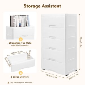 CHALIGHT Plastic Drawer 5-Layer Closet Storage Baby Clothes Organizer Plastic Dresser with Drawers White Dresser Clothes Drawer Small Kids Dressers for Bedroom Clothes Playroom Furniture Toys