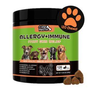 chews pawsitive allergy + immune chews for dogs - dog supplements for itchy skin and seasonal allergy relief- natural dog immune support- digestive health probiotics - 120ct