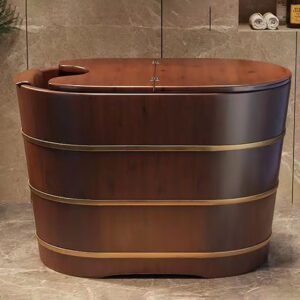 meglob free standing cedar wood bathtub, luxurious wooden deep soaking tub alone stand kit, soaking spa tub classic stand with insulation cover, oval shape solid wood bathtub lit,100cm/39.37"