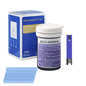 accu-answer 25 test cholesterol test strips for accu-answer 4-in-1 test meter, 25 lancets total included. no code card need, accurate and fast, easy to use and read