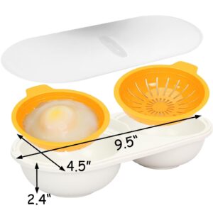 Microwave Egg Poacher 2 Eggs, Double Layer Egg Boiler for Microwave 2 Cavity Eggs Poacher Steamer Boiled Egg Cup Mold Microwave Boiled Eggs Maker for Egg Boiler Hamburg Sandwiches