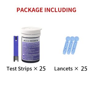 ACCU-Answer 25 Test Cholesterol Test Strips for ACCU-Answer 4-in-1 Test Meter, 25 Lancets Total Included. No Code Card Need, Accurate and Fast, Easy to Use and Read