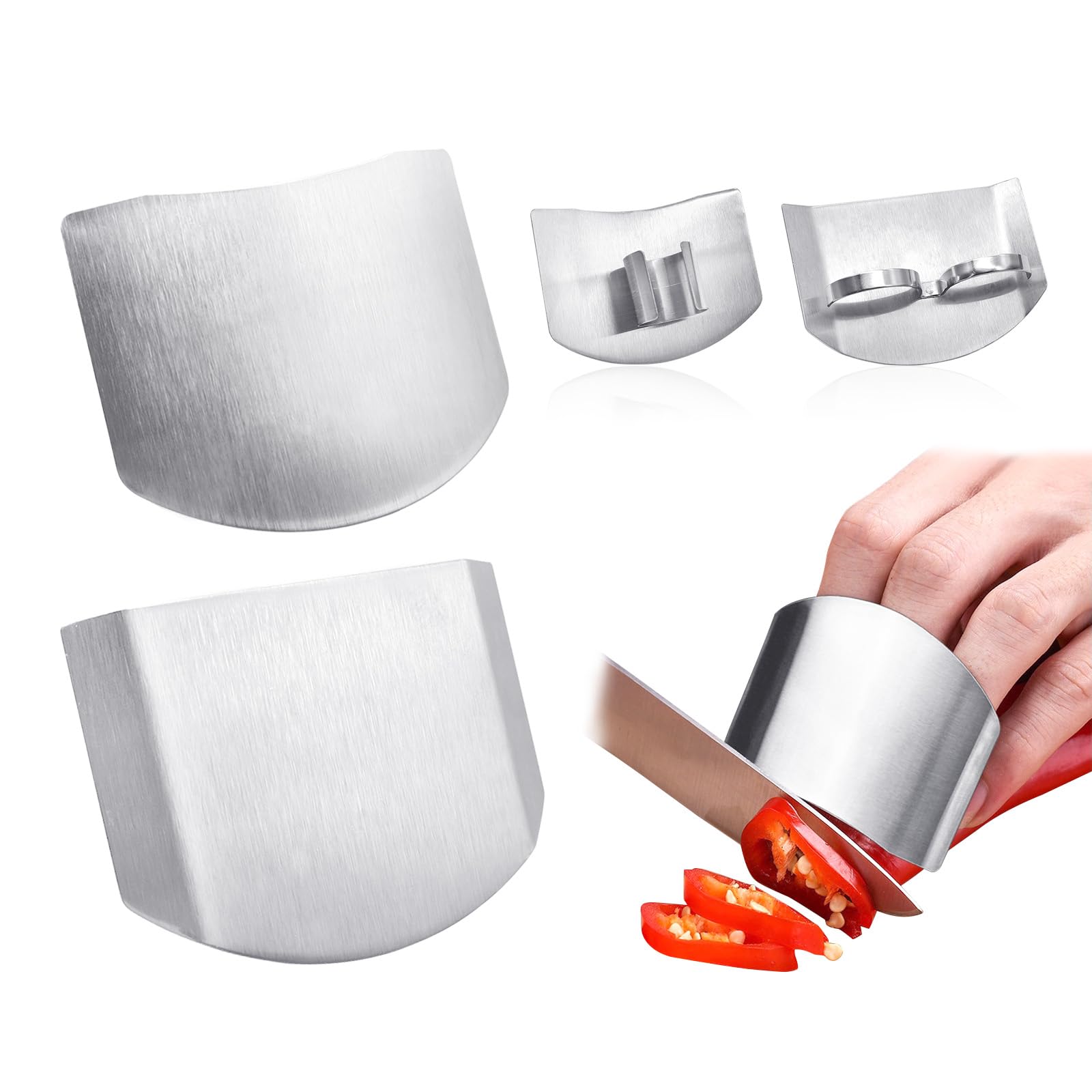 Medsuo 2pcs Stainless Steel Finger Guards for Cutting, Kitchen Finger Hand Protector for Meat Cutting Vegetable Fruit Slicing (2 Styles)