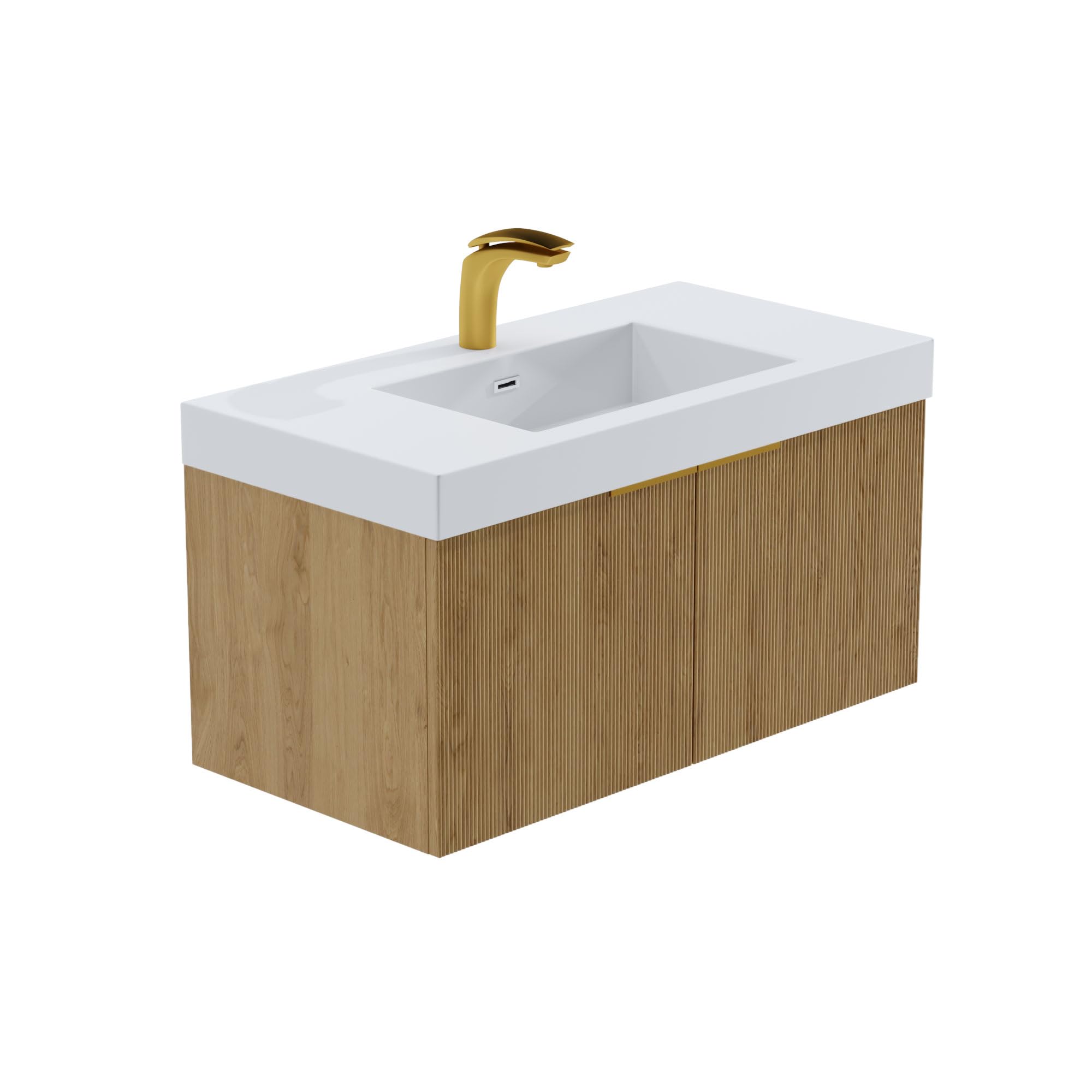 Dowell Series 032 Single Bathroom Vanity Set with Resin Basin, 36", Oak Natural