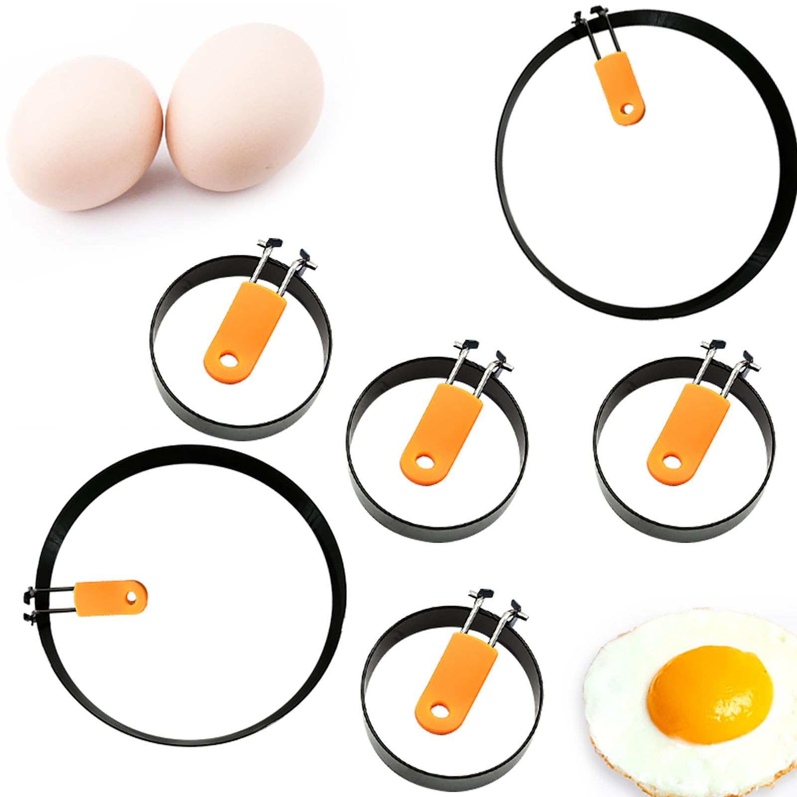 Egg Ring Pancake Ring Set, 4 Pcs Egg Rings for Frying Eggs 4 Inch and 2 Pcs Pancake Rings 6 Inch Stainless Steel Fried Egg Mold Pancake Molds for Griddle With Silicone Handle for Breakfast Omelette