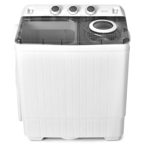 costway portable washing machine, 2-in-1 twin tub 26lbs capacity washer(18lbs) and spinner(8lbs) with control knobs, timer function, drain pump, compact laundry washer for home apartment rv, grey