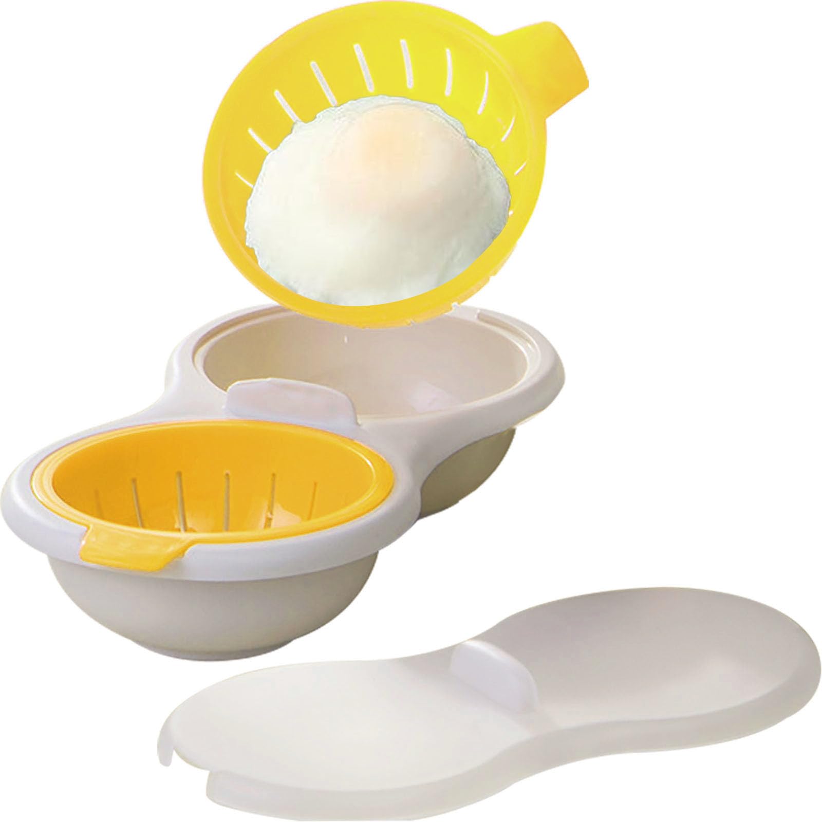 Microwave Egg Poacher 2 Eggs, Double Layer Egg Boiler for Microwave 2 Cavity Eggs Poacher Steamer Boiled Egg Cup Mold Microwave Boiled Eggs Maker for Egg Boiler Hamburg Sandwiches