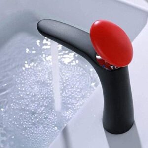 Kitchen Taps Modern Black Bathroom Basin Faucet with Red Round Handle Faucet Bathroom for Bathtub Cold Water and Hot Water Mixer Taps