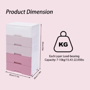 Plastic Drawer 5-layer Closet Storage Baby Clothes Organizer Plastic Dresser with Drawers Pink Dresser Clothes Drawer Small Kids Dressers for Bedroom Clothes Playroom Furniture Toys