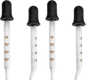 eye dropper - (pack of 4) bent & straight tip calibrated glass medicine droppers for medications or essential oils pipette dropper for accurate easy dose & measurement (1 ml capacity)