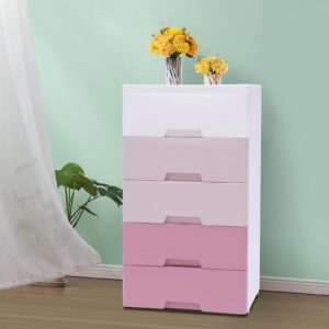 Plastic Drawer 5-layer Closet Storage Baby Clothes Organizer Plastic Dresser with Drawers Pink Dresser Clothes Drawer Small Kids Dressers for Bedroom Clothes Playroom Furniture Toys