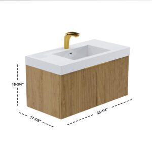 Dowell Series 032 Single Bathroom Vanity Set with Resin Basin, 36", Oak Natural