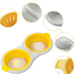 Microwave Egg Poacher 2 Eggs, Double Layer Egg Boiler for Microwave 2 Cavity Eggs Poacher Steamer Boiled Egg Cup Mold Microwave Boiled Eggs Maker for Egg Boiler Hamburg Sandwiches