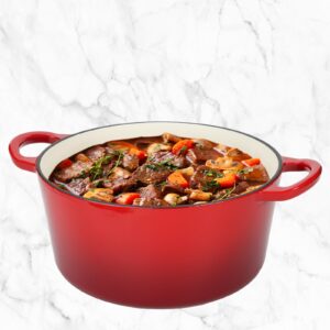 GreatChef Enameled Cast Iron Dutch Oven Casserole with Lid, 5.5 Quart, Oven Safe up to 500°F - Heavy-Duty, Versatile Cookware for Marinating, Cooking, Baking, Refrigerating, and Serving