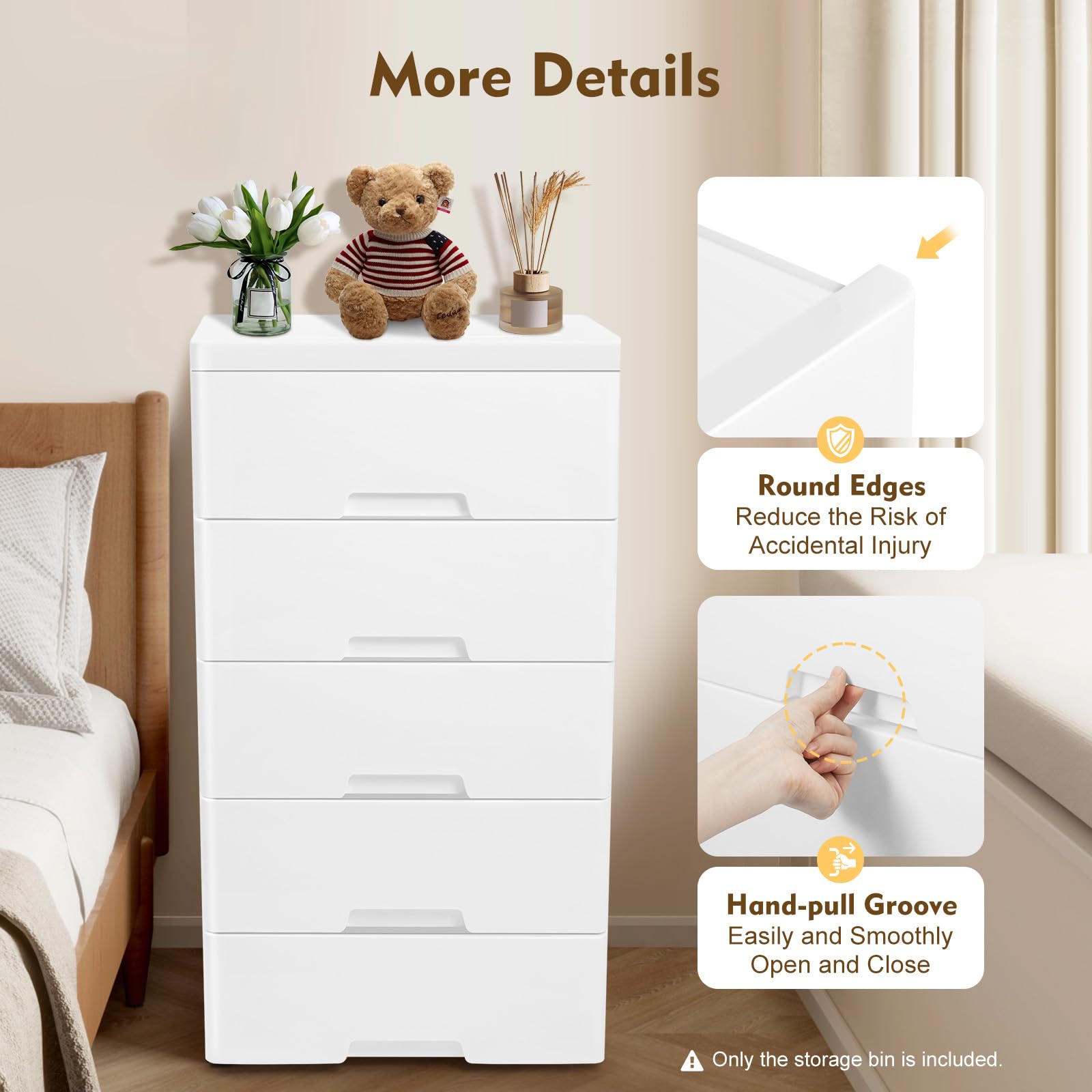 CHALIGHT Plastic Drawer 5-Layer Closet Storage Baby Clothes Organizer Plastic Dresser with Drawers White Dresser Clothes Drawer Small Kids Dressers for Bedroom Clothes Playroom Furniture Toys